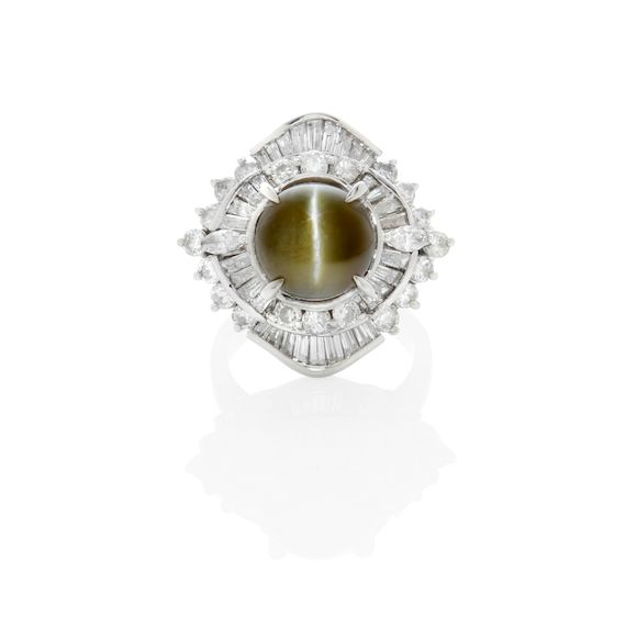 Bonhams : Platinum, Cat's Eye Chrysoberyl and Diamond Ring
