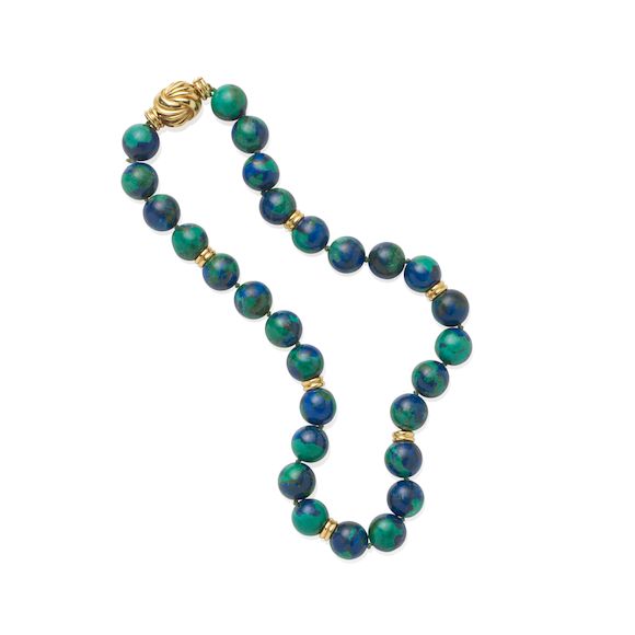 Bonhams : Gump's: Gold and Azurmalachite Bead Necklace