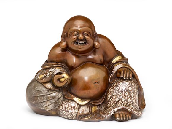 Bonhams : An inlaid bronze model of Hotei Meiji era (1868-1912), late ...