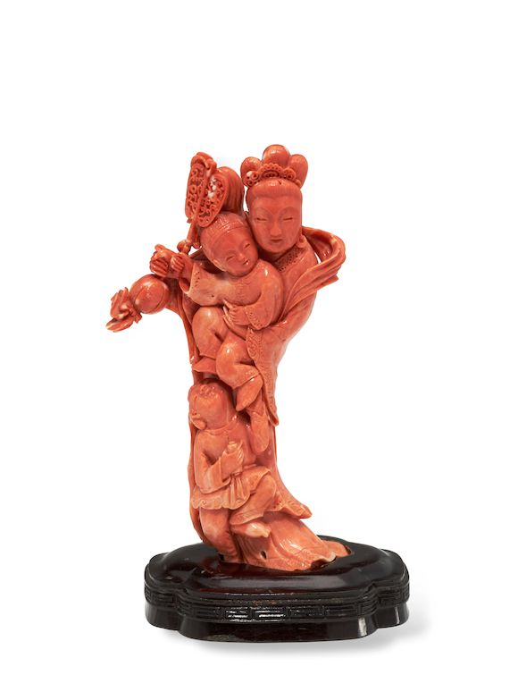 Bonhams : A CARVED CORAL FIGURAL GROUP Qing dynasty