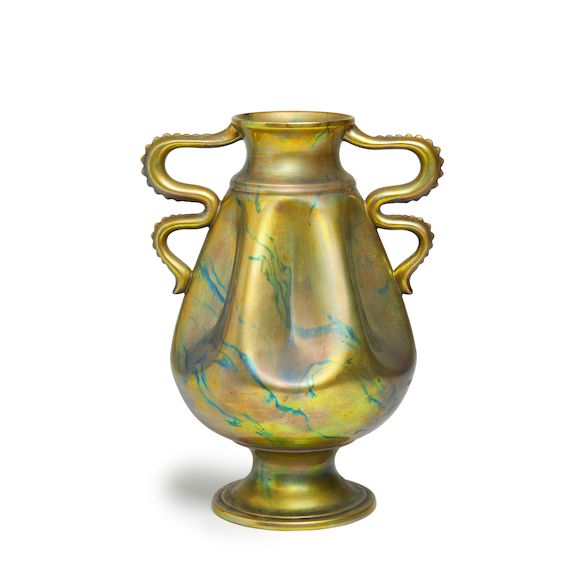 Bonhams : Zsolnay (Founded 1853) Serpent Handled Vasecirca ...