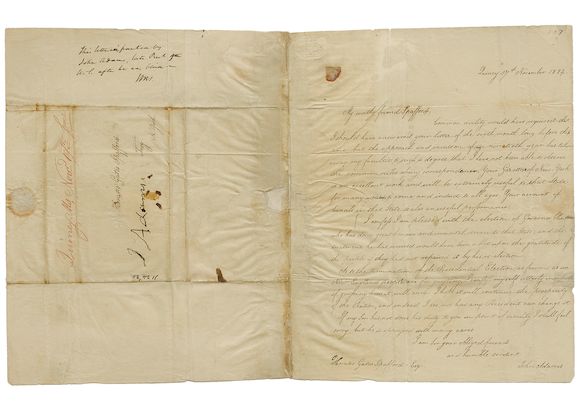 Bonhams : JOHN ADAMS TO HORATIO GATES SPAFFORD ON HIS SON'S ELECTION TO ...