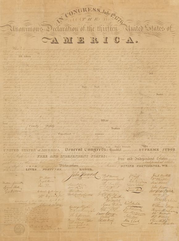 Bonhams : DECLARATION OF INDEPENDENCE. TYLER, BENJAMIN OWEN, PUBLISHER ...