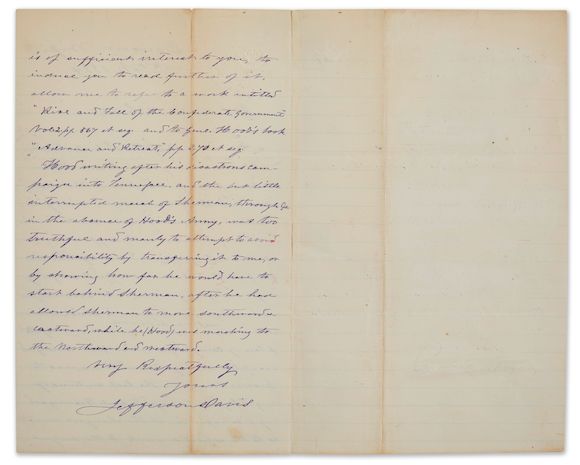 Bonhams : A JEFF DAVIS LETTER RECOLLECTING THE CIVIL WAR. DAVIS ...