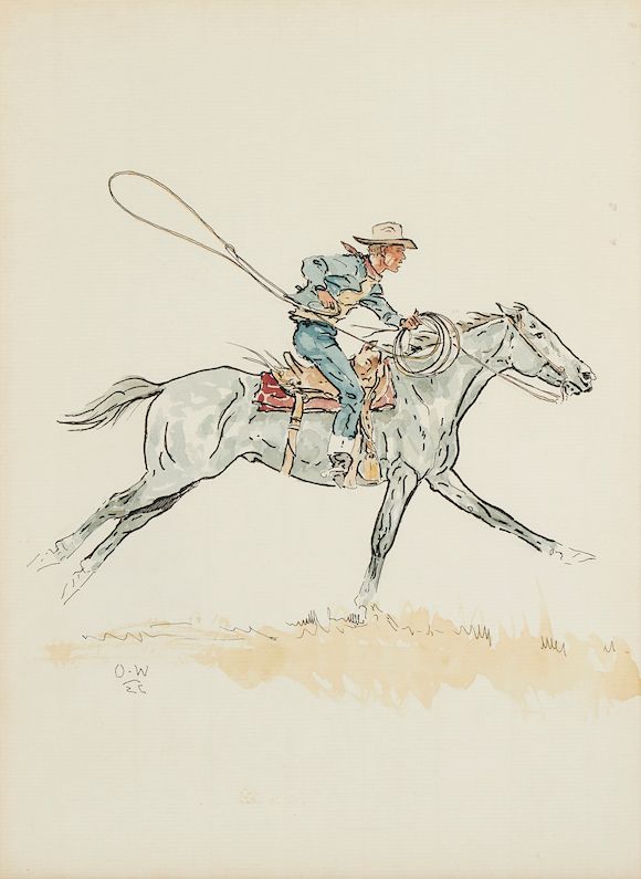 Bonhams : Olaf Carl Wieghorst (1899-1988) Cowboy on horse with rope 10 ...