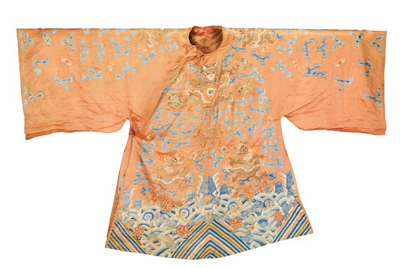 Bonhams : A CHINESE apricot Silk ground WOMAN'S WEDDING robe Mang'ao ...