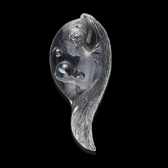 Bonhams : Rock Crystal Quartz Carving with Hematite Flake--The Angel