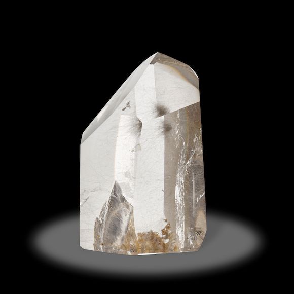 Bonhams : Very Large Polished Quartz Crystal with Silver Rutile Needle ...