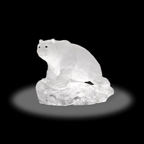 Bonhams : Rock Crystal Quartz Carving of a Polar Bear