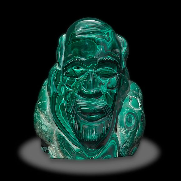 Bonhams : Malachite Carving of a Bust of a Man