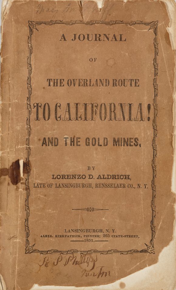 Bonhams : EARLY GOLD RUSH JOURNAL OF THE OVERLAND ROUTE. ALDRICH ...