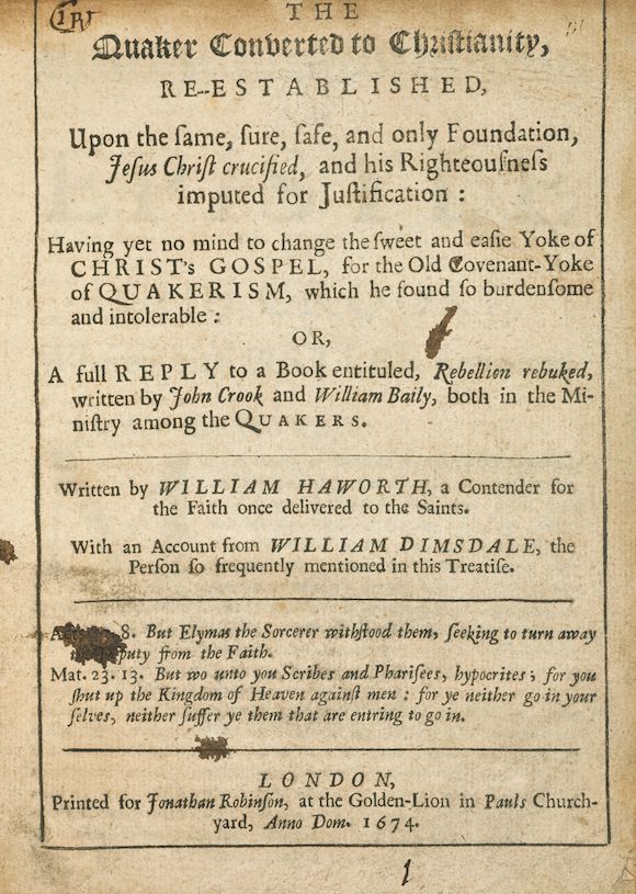 Bonhams : PENN, WILLIAM. 1644-1718. No Cross, No Crown or several Sober ...