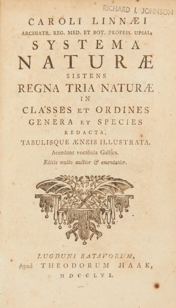 Bonhams : LINNAEUS, CARL. 1707-1778. Systema naturae, sistens Regna ...