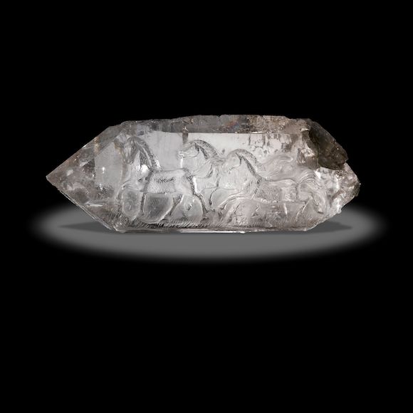 Bonhams : Double-Terminated Quartz Crystal with Archaic Style Carving ...
