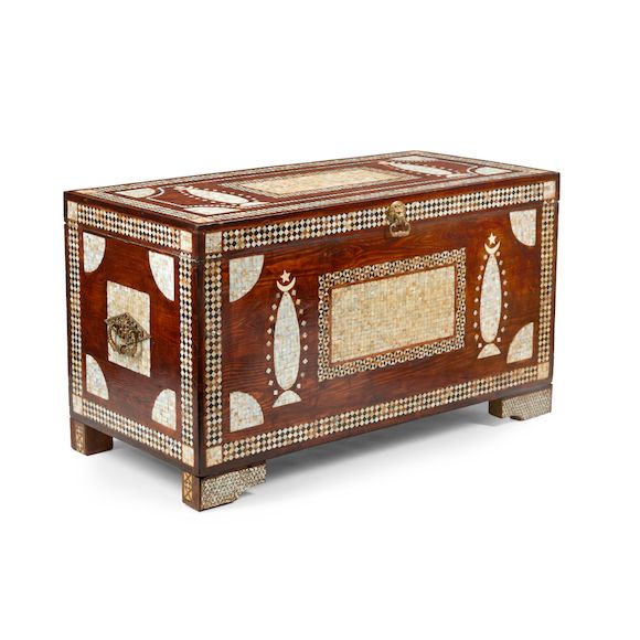 Bonhams : A Levantine shell and bone inlaid hardwood chest with bronze ...