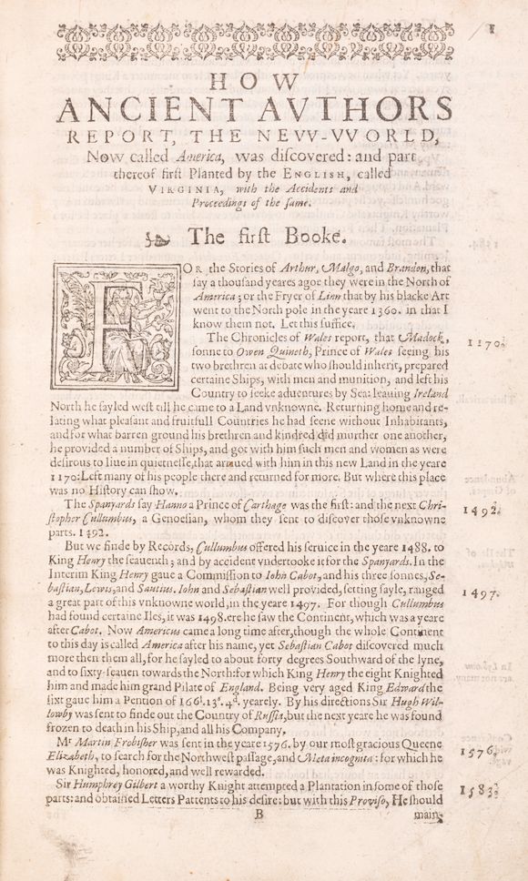 Bonhams : SMITH, JOHN. 1580-1631. The Generall Historie of Virginia ...