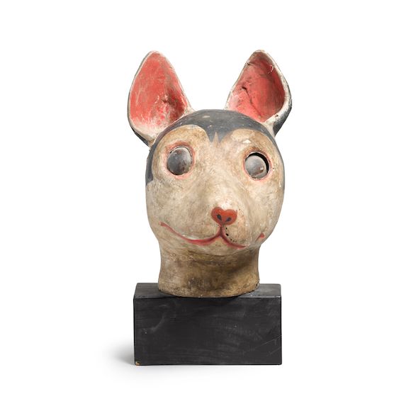 Bonhams : A tinted plaster and lacquered wood mingei animal head Meiji ...