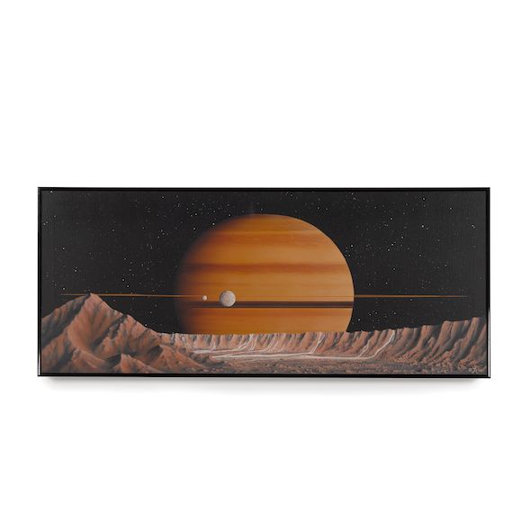 Bonhams : KIM POOR ORIGINAL PAINTING OF SATURN Saturn from Dione, mixed ...