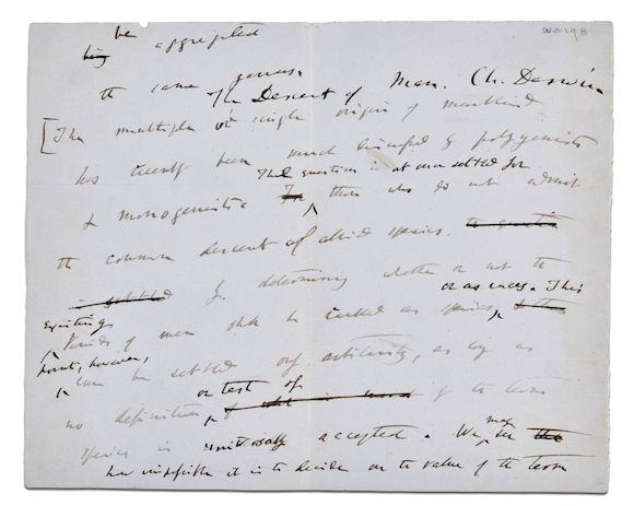 Bonhams : A HIGHLY IMPORTANT DARWIN MANUSCRIPT. DARWIN, CHARLES. 1809 ...
