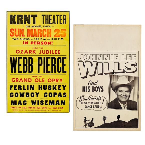 Bonhams : A Webb Pierce concert poster and a Johnnie Lee Wills concert ...