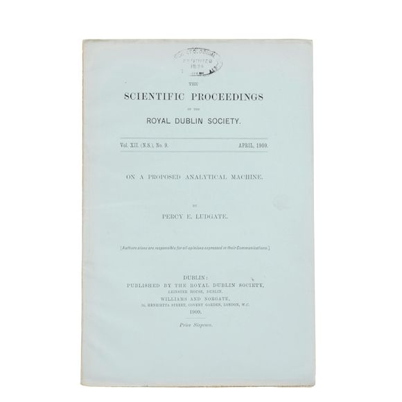 Bonhams : ANALYTICAL MACHINE LUDGATE, PERCY. 1883-1922. On a Proposed ...