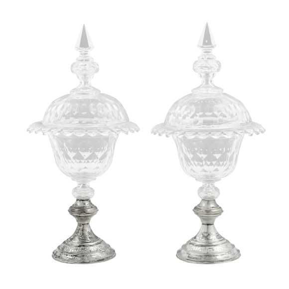 Bonhams : A PAIR OF DUTCH WEIGHTED SILVER PLATE AND GLASS COVERED ...