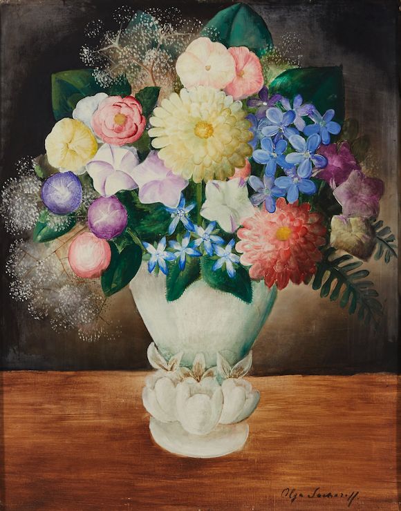 Bonhams : Olga Sacharoff (Russian, 1889-1967) 'Le vase vert' 67.3 x 54 ...