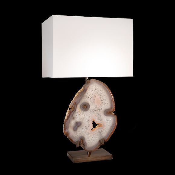 Bonhams : Agate Table Lamp with White Shade