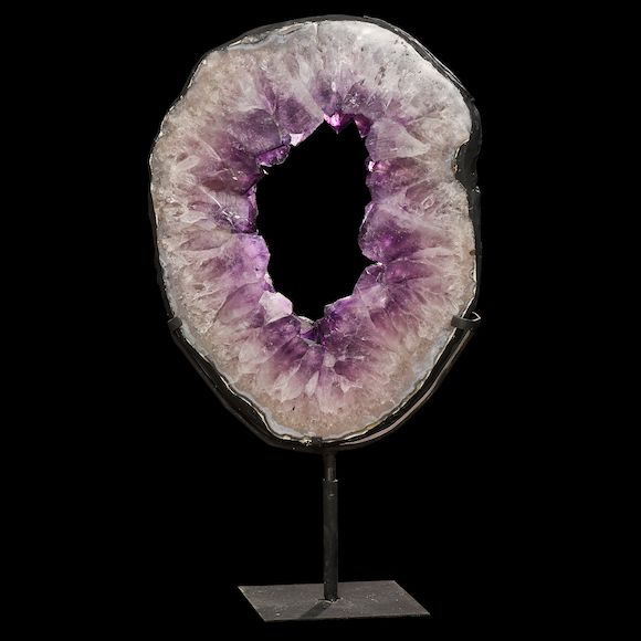 Bonhams : Amethyst Geode Cross-section Slab with Custom Stand