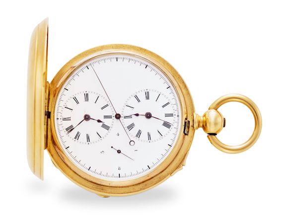 Bonhams : AN 18K GOLD HUNTER CASED TWO TRAIN DUAL TIME INDEPENDENT ...