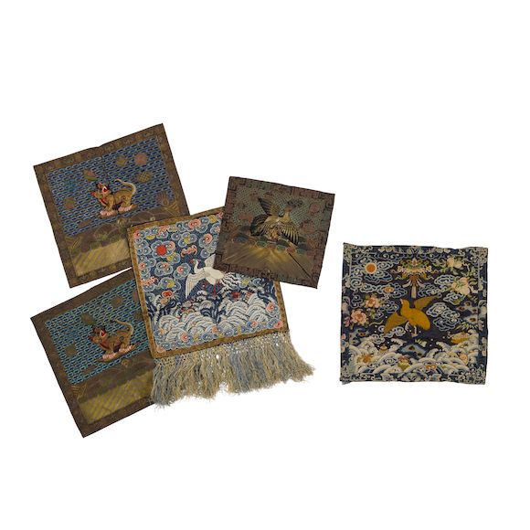 Bonhams : A group of embroidered rank badges Mid to late Qing dynasty (7)