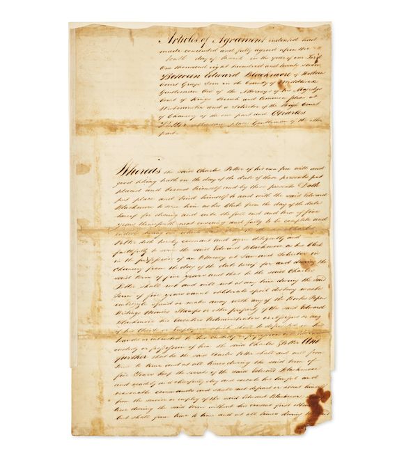 Bonhams : AN 1827 EMPLOYMENT CONTRACT AT ELLIS & BLACKMORE, WITNESSED ...