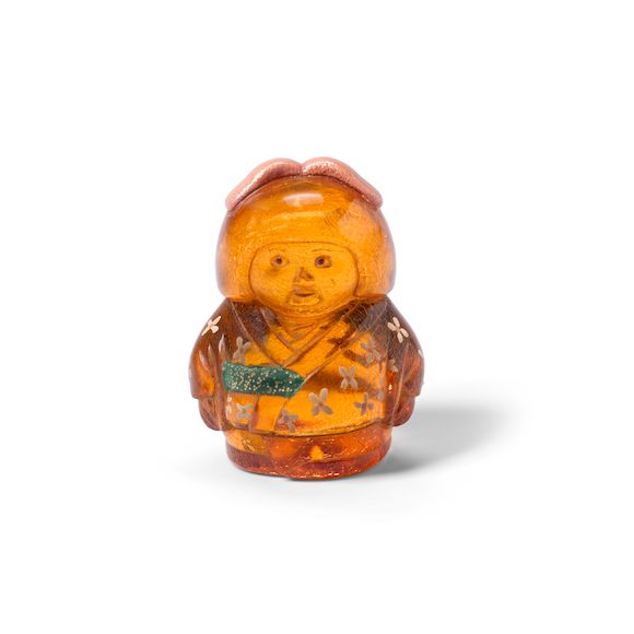 Bonhams : An amber netsuke of a little Maiko By Sakai Masami (b. 1937 ...
