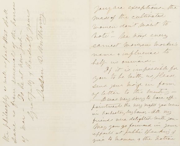 Bonhams : A GROUP OF SUSAN B. ANTHONY LETTERS TO CLARA BARTON. ANTHONY ...