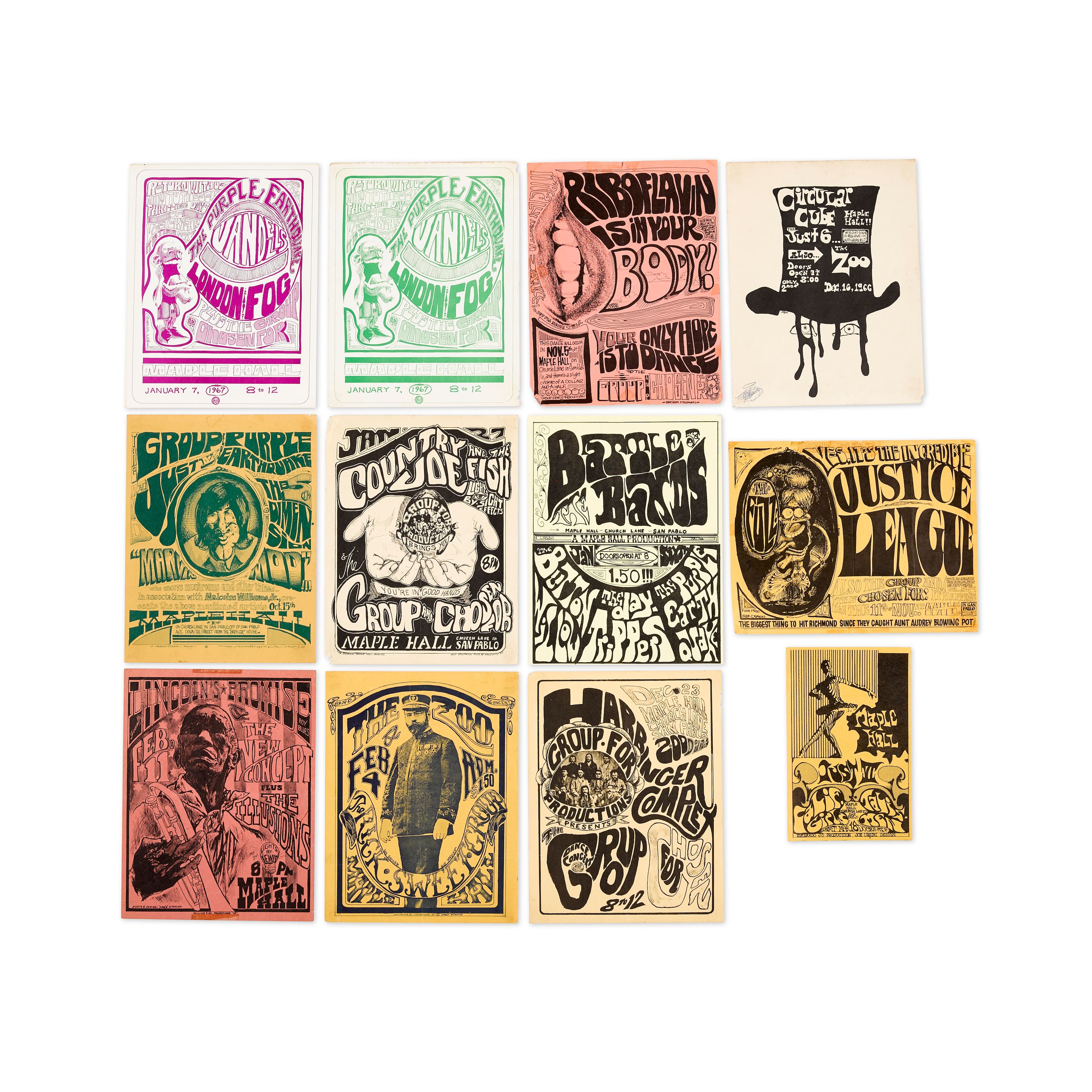 Bonhams : Thirteen concert handbills for concerts at Maple Hall, San ...