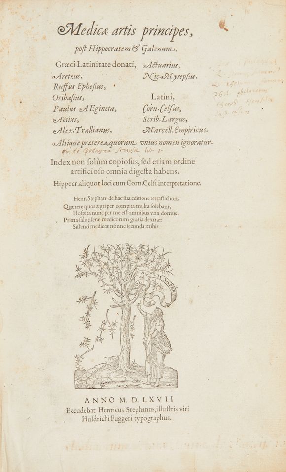 Bonhams : ESTIENNE, HENRI. 1528?-1598. Medicae artis principes, post ...
