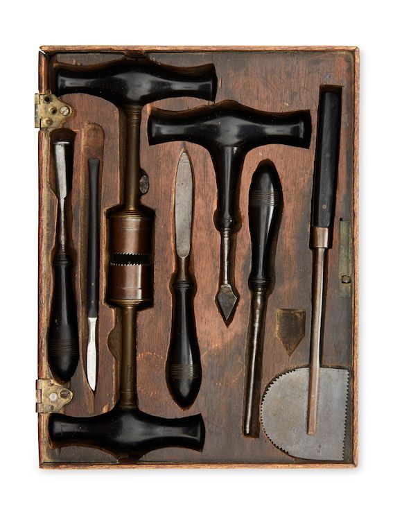 Bonhams : SCIENTIFIC INSTRUMENTS. A cased set of trepanning instruments ...