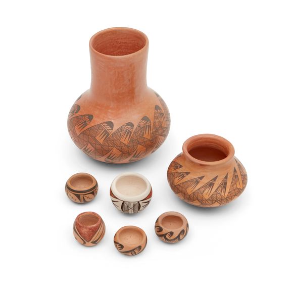 Bonhams : Seven Priscilla Namingha Nampeyo pottery jars