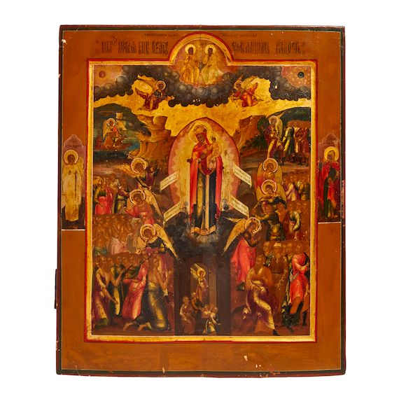 Bonhams : A RUSSIAN GILT AND PAINTED WOOD ICON DEPICTING THE MOTHER OF ...