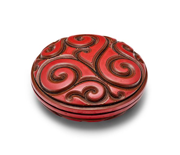 Bonhams : A Finely Carved tixi Cinnabar lacquer three-color circular ...
