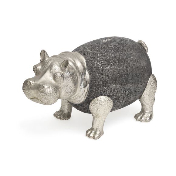 Bonhams : A Shagreen and Textured Silvered Metal Hippo