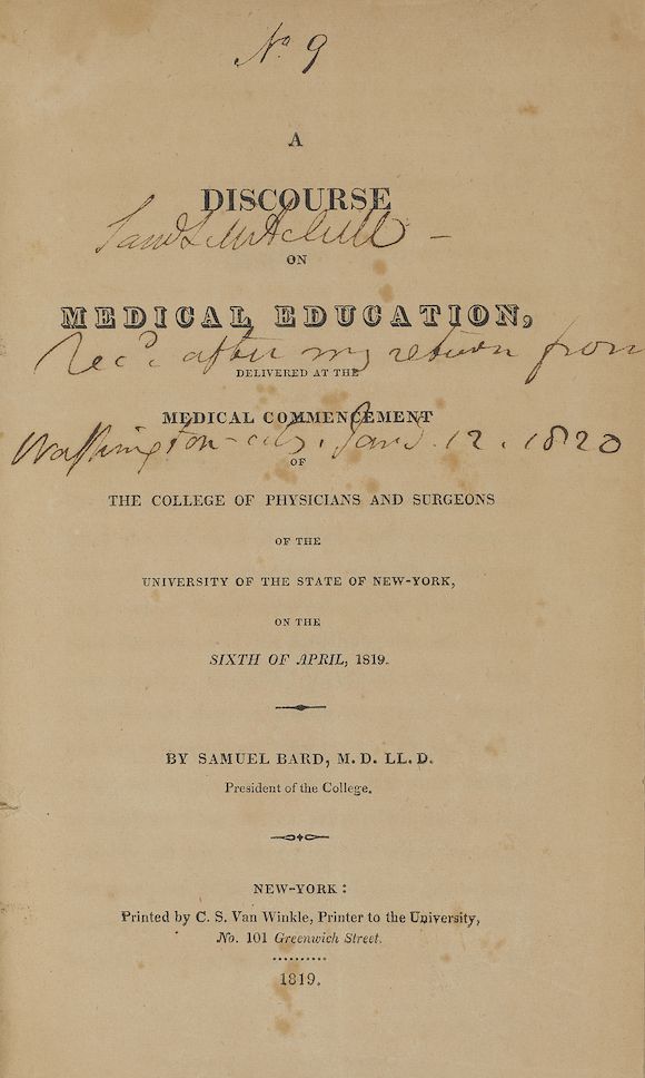 Bonhams : BARD, SAMUEL. 1742-1821. A Discourse on Medical Education ...