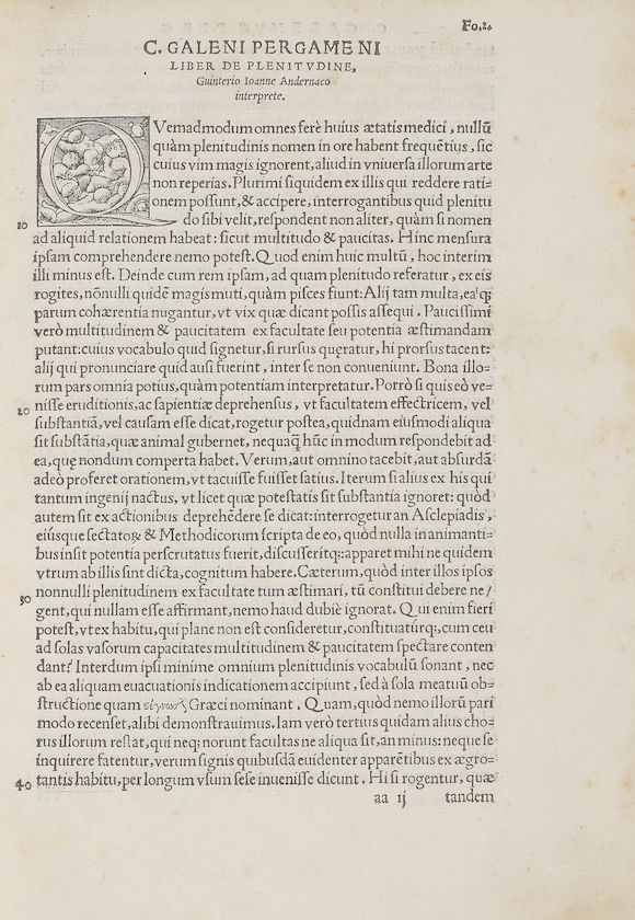 Bonhams : GALENUS, CLAUDIUS. 129-C.216. Liber de plenitudine. WITH ...