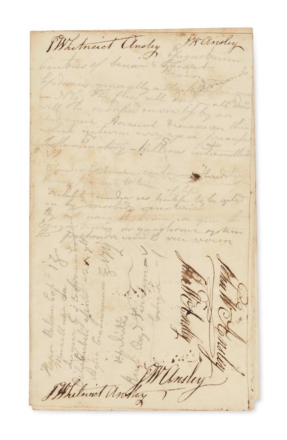 Bonhams : [HOSACK, DAVID. 1769-1835.] ANSLEY, JOHN. Manuscript notes of ...
