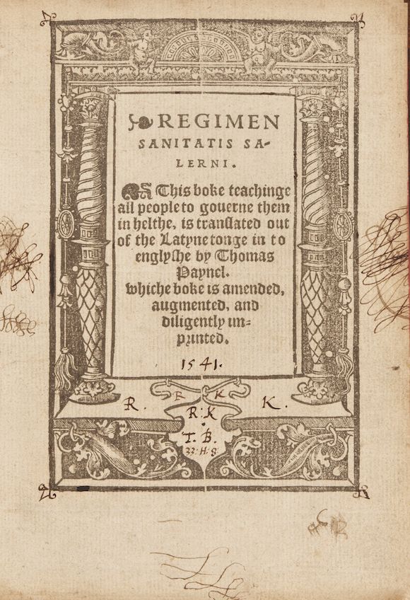 Bonhams : SCHOOL OF SALERNO. Regimen Sanitatis Salerni. This boke ...