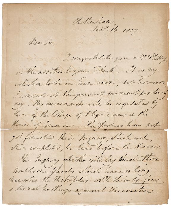 Bonhams : JENNER, EDWARD. 1749-1823. Autograph Letter Signed ("E ...