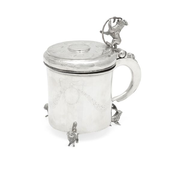 Bonhams : A NORWEGIAN SILVER COIN INSET PEG TANKARD assayer mark of ...