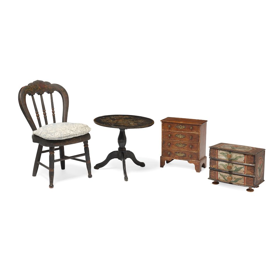 A GROUP OF FOUR PIECES OF AMERICAN AND ENGLISH MINIATURE FURNITURE ...