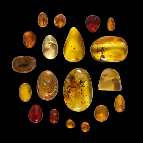 Bonhams : Group of Amber Nuggets with Insects