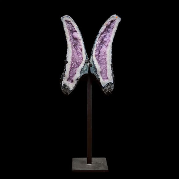 Bonhams : Amethyst Geode Split--The Butterfly on stand